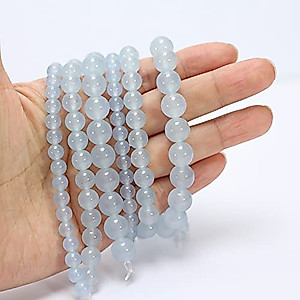 PAMIR TONG 146pcs Natural Chalcedony Beads Gemstone Jade Beads Round Loose Beads DIY Smooth Beads for Bracelet Necklace Earrings Jewelry Making with Stretch Cord & Jewerly Findings CB14 Lt Blue