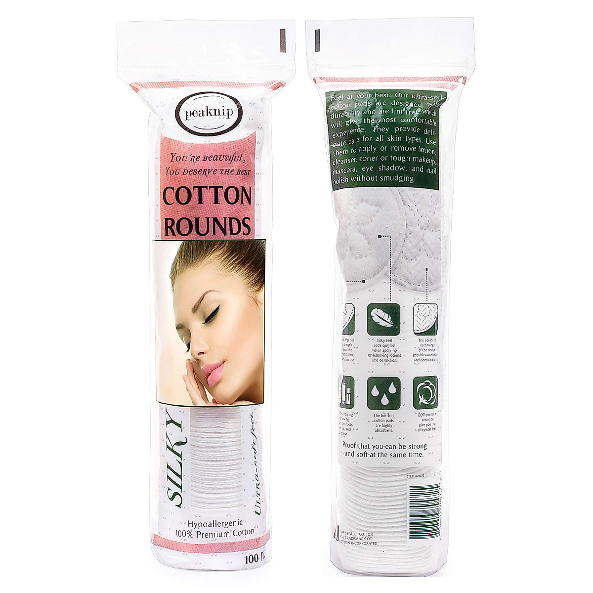 Premium 100% Cotton Rounds (100 Count) - Soft and Gentle Makeup Remover and Cleansing Pads for Face, Nail, and Personal Care - Absorbent, Textured, Lint-Free, and Hypoallergenic