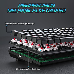 Mechanical Gaming Keyboard, 98 Keys RGB Backlit Full Size Keyboard with Blue Switch, Double Shot Injection Floating Keycaps, Full Anti-Ghost Wired Computer Keyboard for Windows PC Mac Xbox Gamer