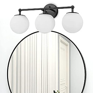 OUVR 3-Light Black Bathroom Light Fitures Mid Century Modern Vanity Light Black Milky Glass Ball Wall Light for Bathroom(Matte Black, 3-Light)