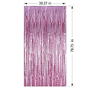 3 Pack Foil Curtains Metallic Foil Fringe Curtain for Birthday Party Photo Backdrop Wedding Event Decor (Pale Pink)