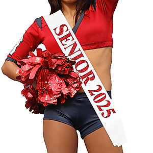 White Senior 2025 Satin Sash with Red Glitter Letters- 2025 Graduation Sash - Finally Graduated - Senior Cheer Sash - Cheerleader Sash - Competition Sash
