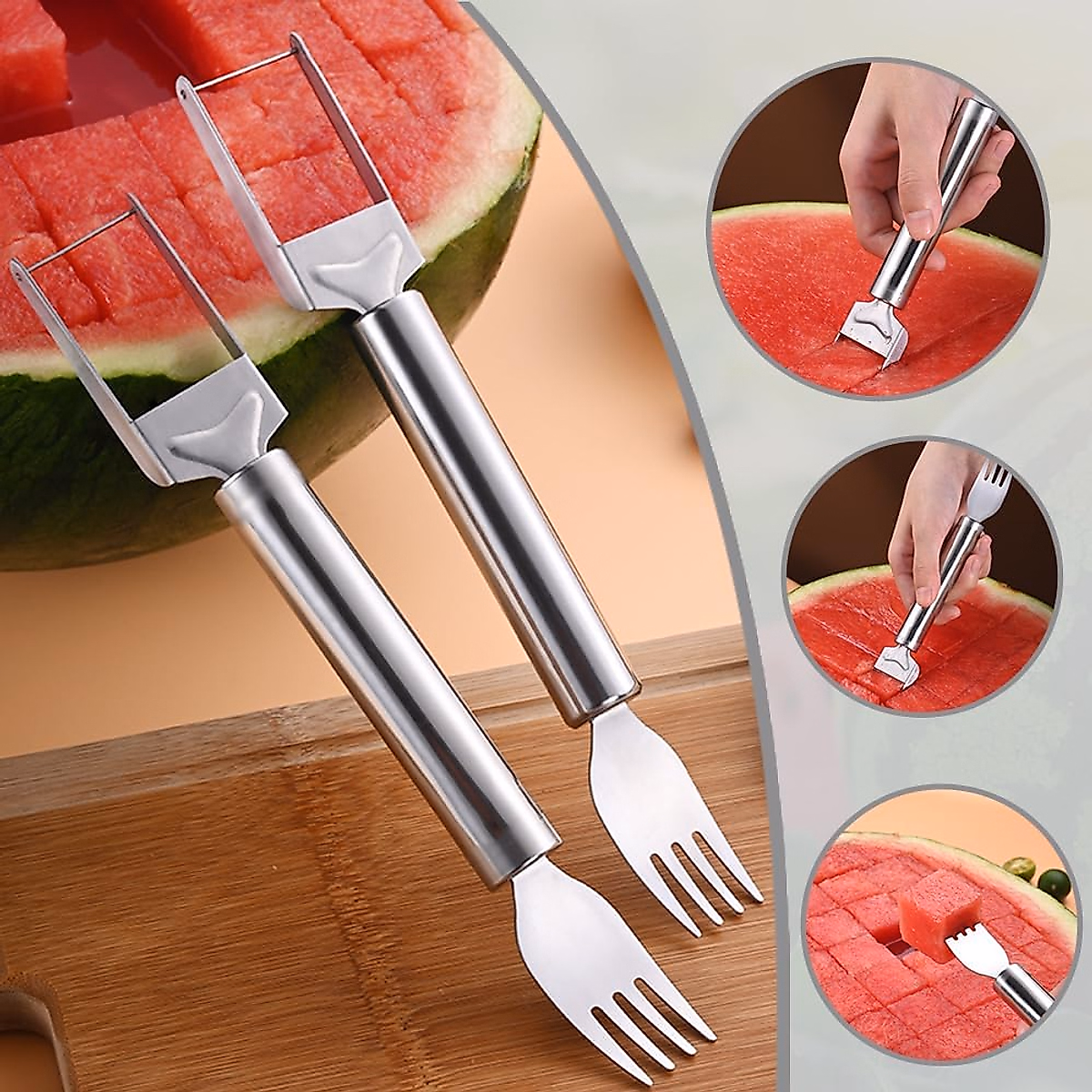 Watermelon Cutter Slicer Fruit Tool,2024 Watermelon Cutter,2-in-1 Stainless Steel Fruit Knife Watermelon Fork Slicer for Outdoor Parties and Family Dinners(2 Pcs)