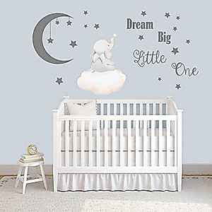 Runtoo Dream Big Little One Wall Decals Elephant Inspirational Quotes Kids Wall Stickers for Bedroom Playroom Nursery Decoration Wall Decor