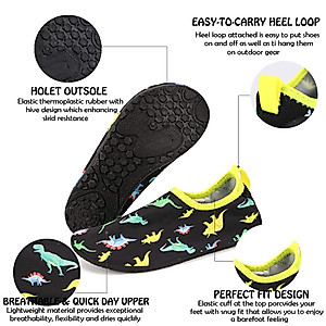HIITAVE Girls Swim Water Shoes Non-Slip Quick Dry Barefoot Beach Aqua Pool Socks for Boys Kids Toddler Black/Dinosaur 13.5-1 M US Little Kid