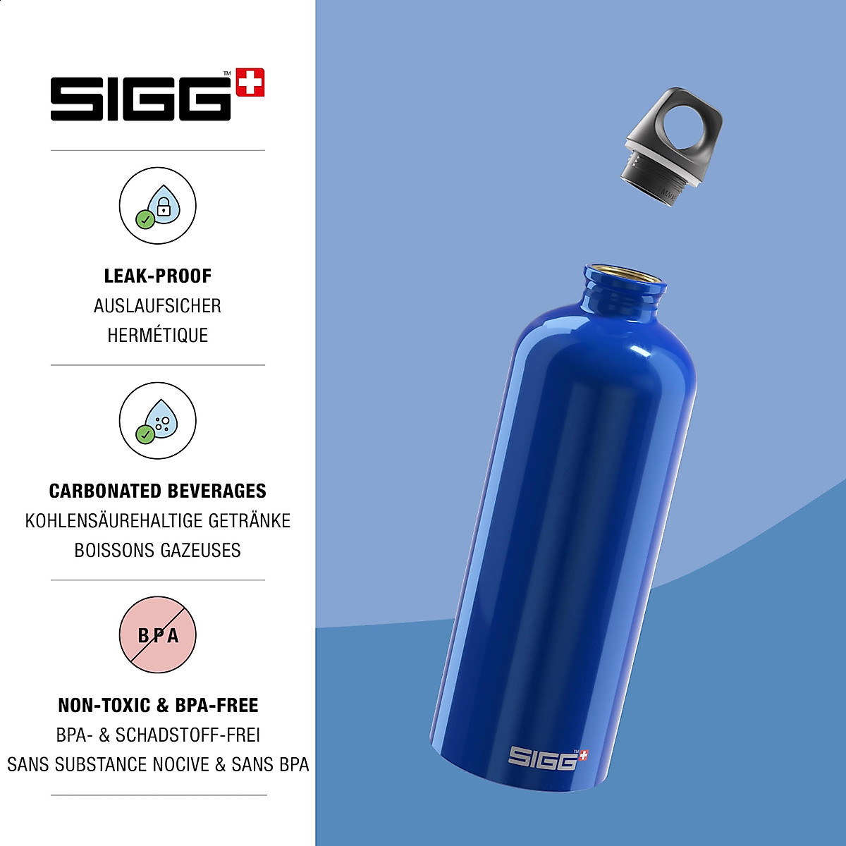 SIGG - Aluminum Water Bottle - Traveller Blue - Climate Neutral Certified - Suitable For Carbonated Beverages - Leakproof & Lightweight - BPA Free - 34 oz