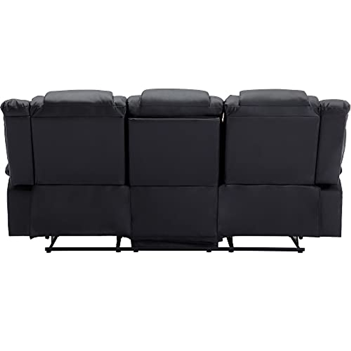 Eafurn PU Leather Double Center Console, Manual Recliner w/Easy Pull Handles and Adjustable Footrest, 3-Seater Sofa & Couch for Living Room Theater Seating RV Furniture, Black