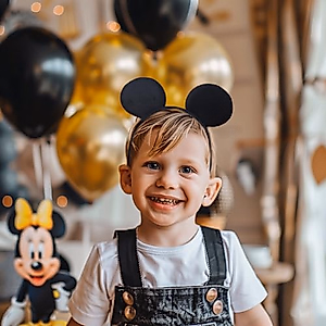 Kirnuo 2 Pcs Mouse Ears Solid Black Mouse Headband for Girls Women Adult Mouse Themed Birthday Party Supplies and Costume Cosplay Decoration