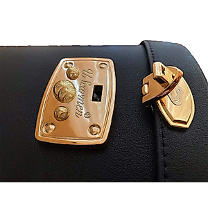 UScarmen Women's Calfskin Leather Top Handle Binocular Box Bag Black Brown (Black)