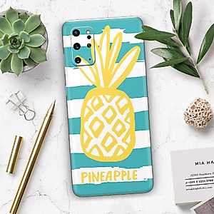 DesignSkinz Striped Mint and Gold Pineapple Protective Vinyl Decal Wrap Skin Cover Compatible with The Samsung Galaxy S20 (Screen Trim & Back Glass Skin)