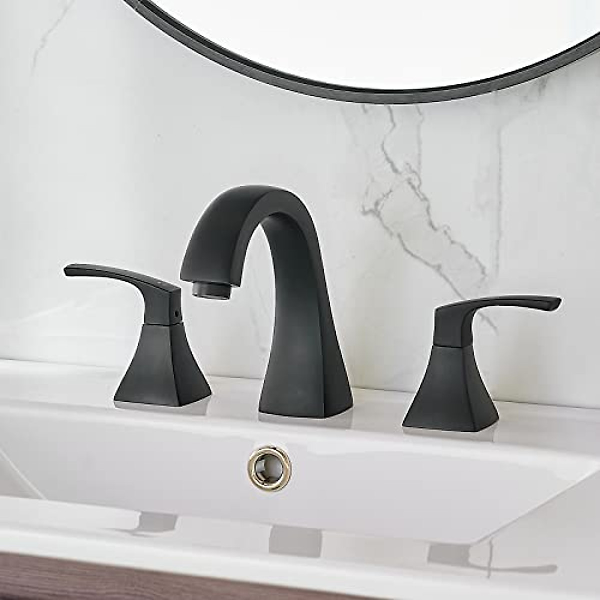 VAPSINT Two Handle Widespread Bathroom Faucet Black,3 Hole 8 inch Matte Black Bathroom Sink Faucet,Faucet for Bathroom Sink Lavatory Vanity with Supply Hoses