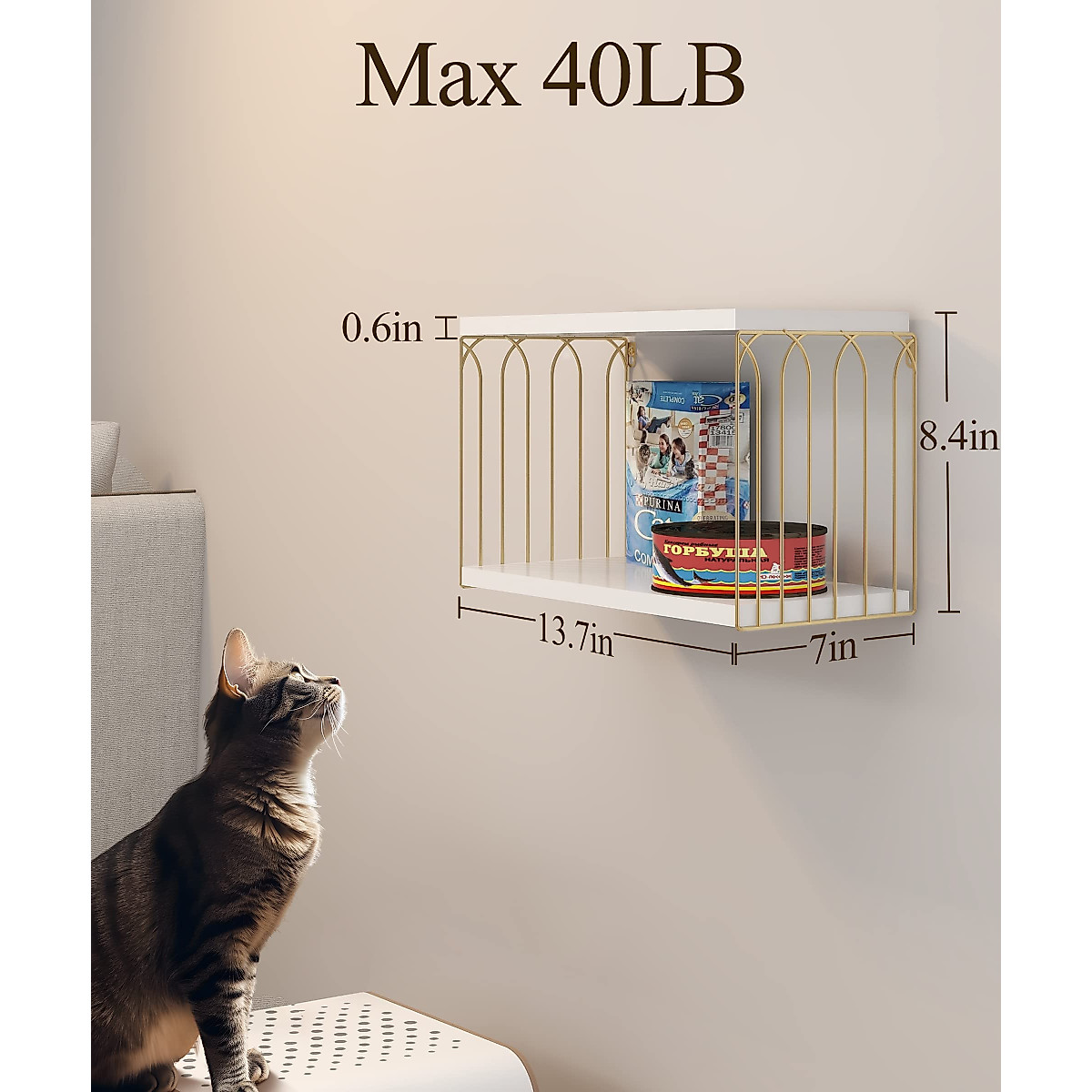 Sivapleso Floating Nightstand, White and Gold Small Wall Mounted Night Stands Modern Minimalism Hanging Bedside Table