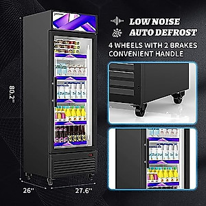 NAFCOOL Commercial Beverage Refrigerator Display Fridge, Tall Slim Single Door Merchandiser Drink Cooler with LED Light Adjustable Shelves,ETL and NSF Approval,18.5 Cu Ft,25" Wide