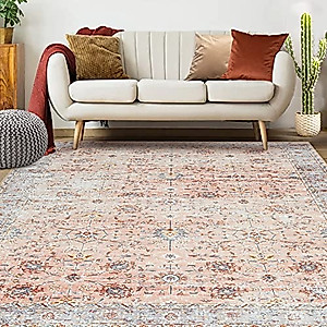 Fashionwu Vintage Rug 5x7 Area Rug for Bedroom Machine Washable Rug Aesthetic Rug Non-Shedding Anti-Slip Rug Carpet Office Rug Patio Rug Dining Room Rug 5 x 7 Large Rug, Blush
