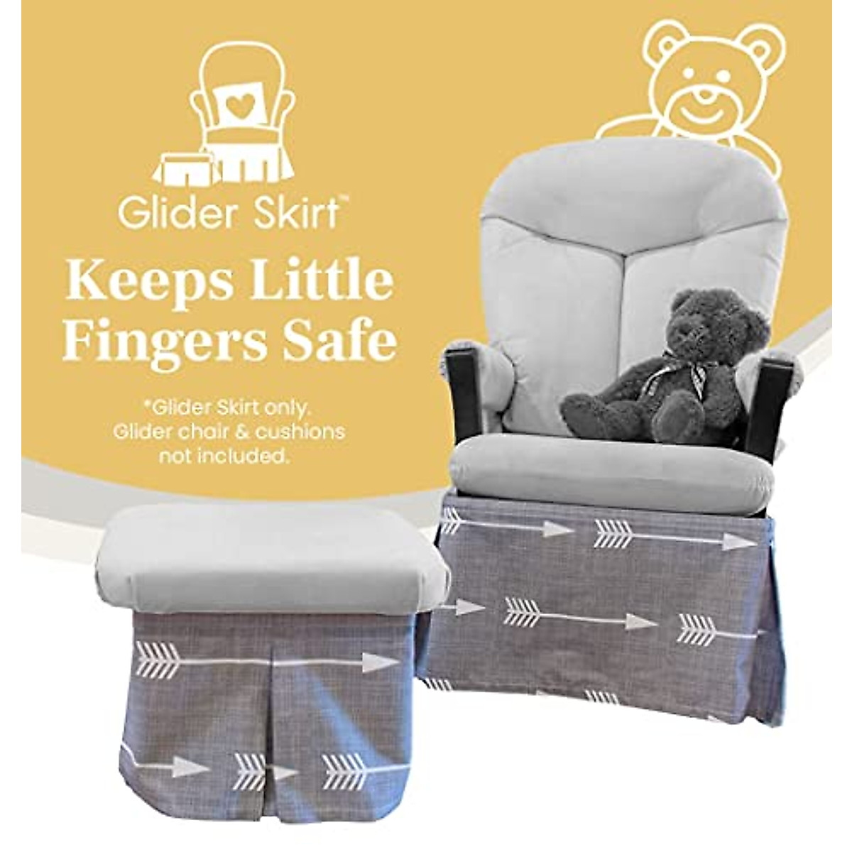 Glider Skirt, Universal Fit Safety Skirt for Glider Chair and Ottoman for Nursery, Baby Proofing Pinch Guard, Glider Chair and Ottoman Sold Separately, Slate Arrow Style