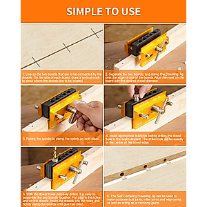 Kolvoii Self Centering Doweling Jig, Dowel Jig Kit Width Adjustable for Straight Holes Biscuit Joiner Tools with 3 High Speed Steel Drill Bits, 6 Drill Guide Bushings(Gold)