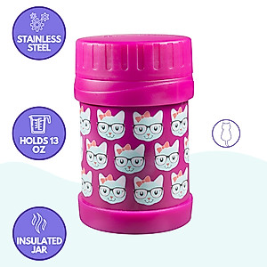 Bentology Kids Lunch Bag Set (Kitty) w Reusable Hard Ice Pack and Double-Insulated Food Jar - Perfect Lunchbox Kits for Girls Back to School