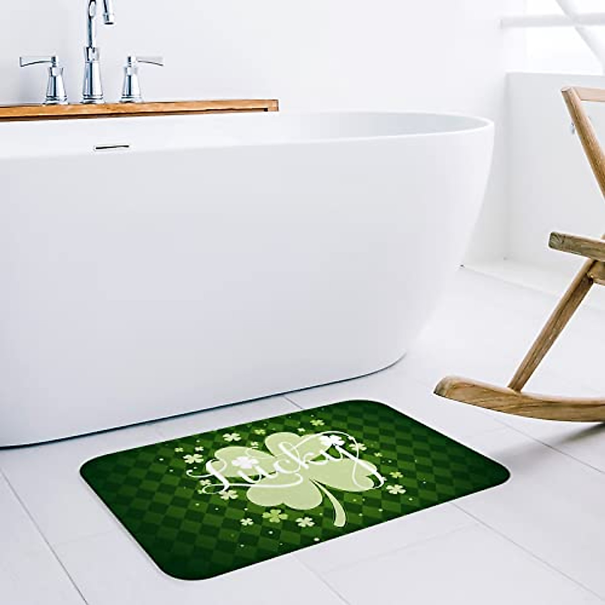 Front Door Mats Outdoor Indoor Kitchen Mat, St. Patrick's Day Lucky Shamrocks Clovers Green Diamond Plaid Entrance Doormat Non-Slip Bathroom Rugs Washable Floor Mats for Sink/Porch, 16" x 24"