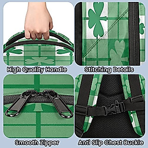 Herdesigns Custom St Patricks Da Backpack for Men Women with Name Personalized Plaid Lucky Clover Green Shamrocks Shoulder Traveling Bag with Name Customized Travel Laptop Bag Casual Backpacks