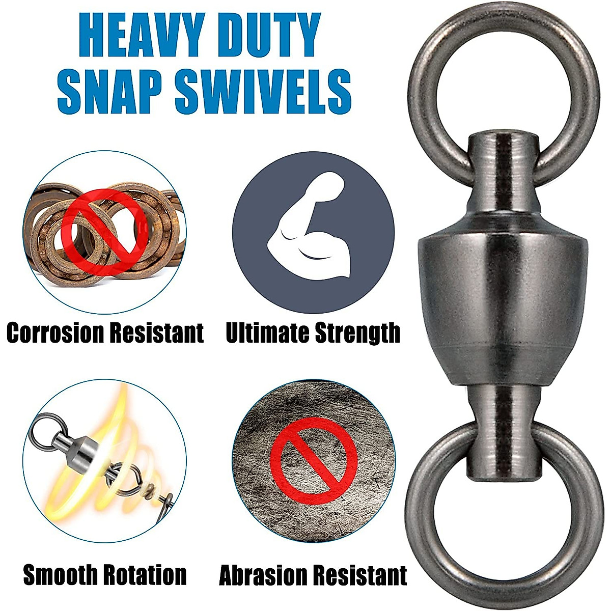 Dr.Fish 50 Pack Fishing Ball Bearing Swivels Saltwater Fishing Swivels Stainless Swivels Fishing Tackle Heavy Duty Black Nickel Terminal Tackle Barrel Swivels Leader Lures Connector Offshore Size 5