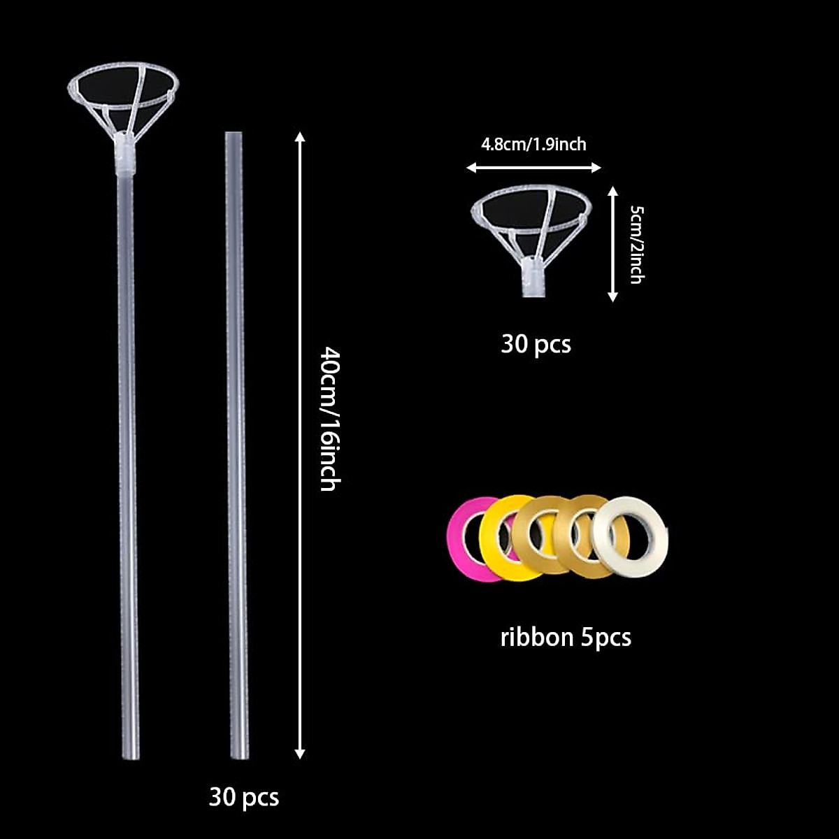Balloon Sticks with Cups 30 Packs,16inch Long Clear Bobo Balloon Holder for Wedding Birthday,Party,Anniversary,Baby Shower(Clear)