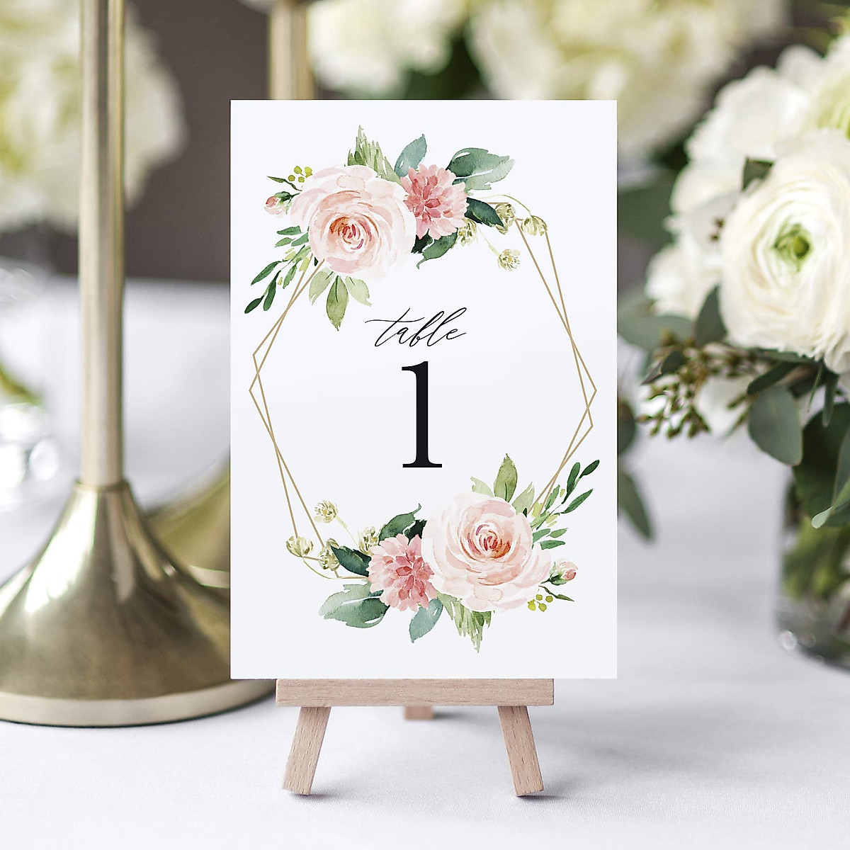 Bliss Collections Table Numbers, Geometric Floral, Double-Sided Cards Plus Head Table Card for Your Wedding, Reception, Anniversary, Birthday Party or Celebration, 4"x6" (1-25 Plus Head Table Card)