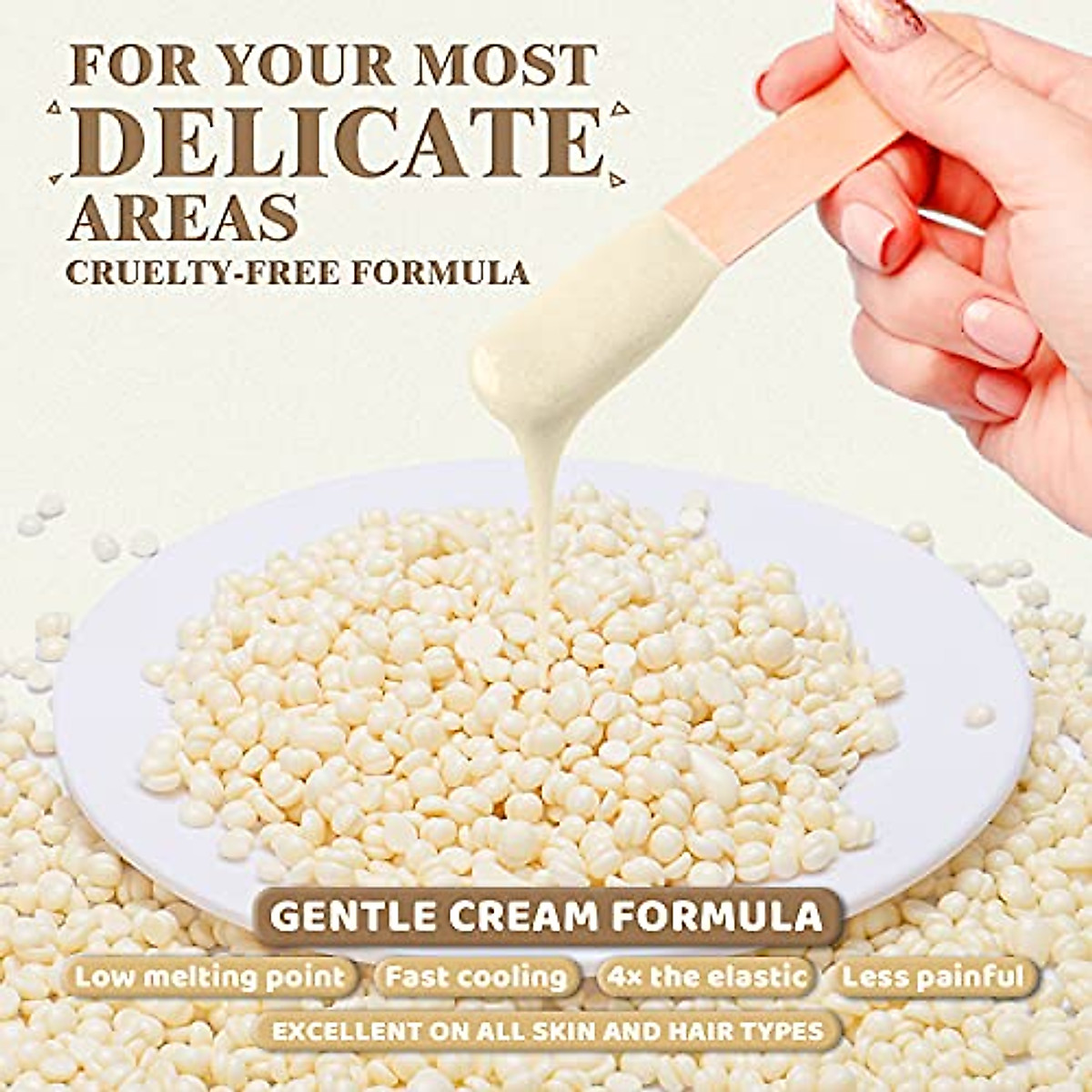 Maxpearl 1lb Hard Wax Beads Refill, Sensitive Skin Friendly Hair Removal Wax Beans, for Delicate Areas - Eyebrows, Face, Armpits, Brazilian Bikini Line, Non Strip Wax with 10 Application Sticks