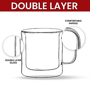 Red Rocks Double Wall Glass Coffee Mugs – Set of Two Hot-Drink Friendly Tea Cup Set – 12 Oz Capacity Clear Borosilicate Glass – Insulated Coffee Mugs With Handle