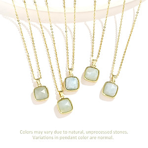 KissYan Healing Crystal Necklace, 14K Gold Plated Natural Stone Pendant Necklace Reiki Quartz Amethyst Citrine Gemstone Spiritual Jewelry for Women(Aquamarine)