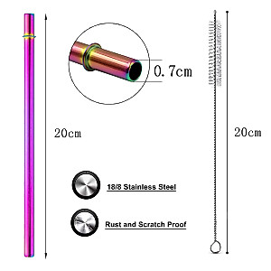 Stainless Steel Drinking Straws with Free Cleaning Brushes,NEBYWOLD Senior Reusable Drinking Food Grade Stainless Steel Straws(4 colors) with 2 Cleaning Brush