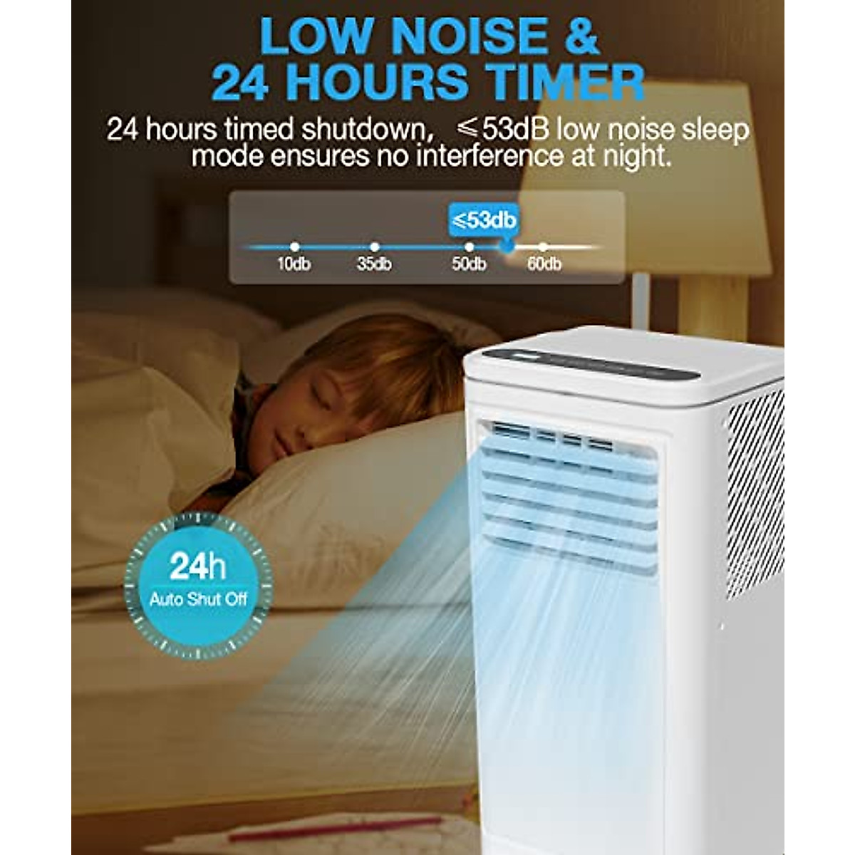 Joy Pebble Portable Air Conditioner, 10000 BTU for Room up to 450 sq. ft, Portable AC with Dehumidifier & Fan, 2 Fan Speeds, 24H Timer, Remote Control, Energy Efficiency