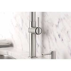 Kohler R22153-SD-VS Rune Single Handle Kitchen Faucet with Pull Down Sprayer and Soap Dispenser, Vibrant Stainless