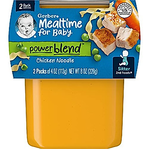Gerber Mealtime for Baby 2nd Foods PowerBlend Baby Food Tubs, Chicken Noodle, Unsweetened with No Added Colors or Flavors, 2 - 4 oz Tubs/Pack (Pack of 8)