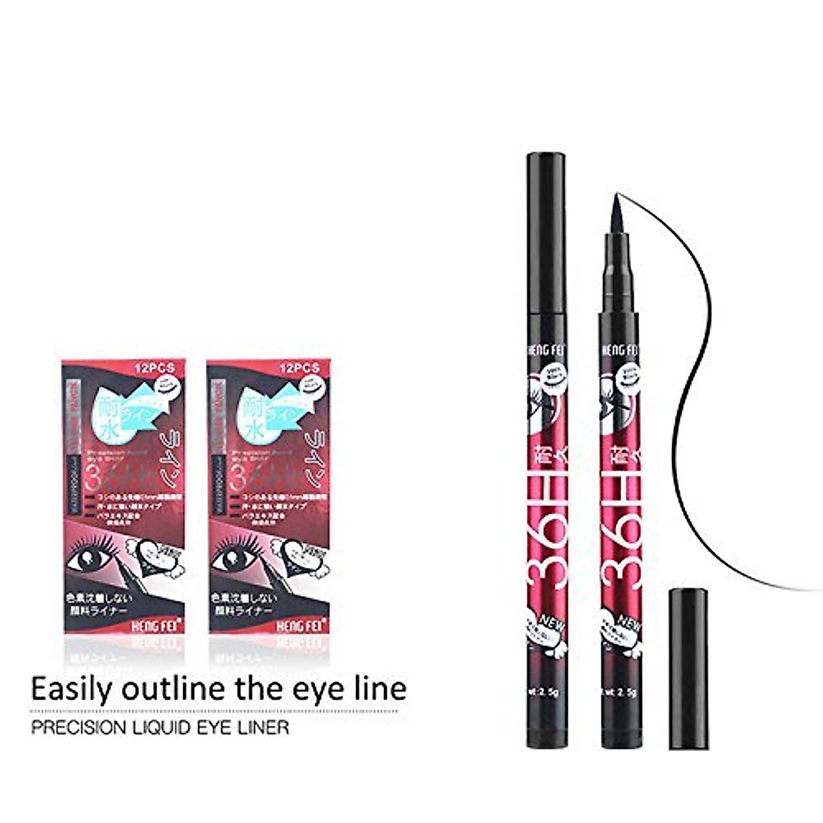 2pcs 36H Black Eyeliner Pencil Long Lasting Waterproof Liquid Eyeliner Pen Natural Eye Liner Makeup