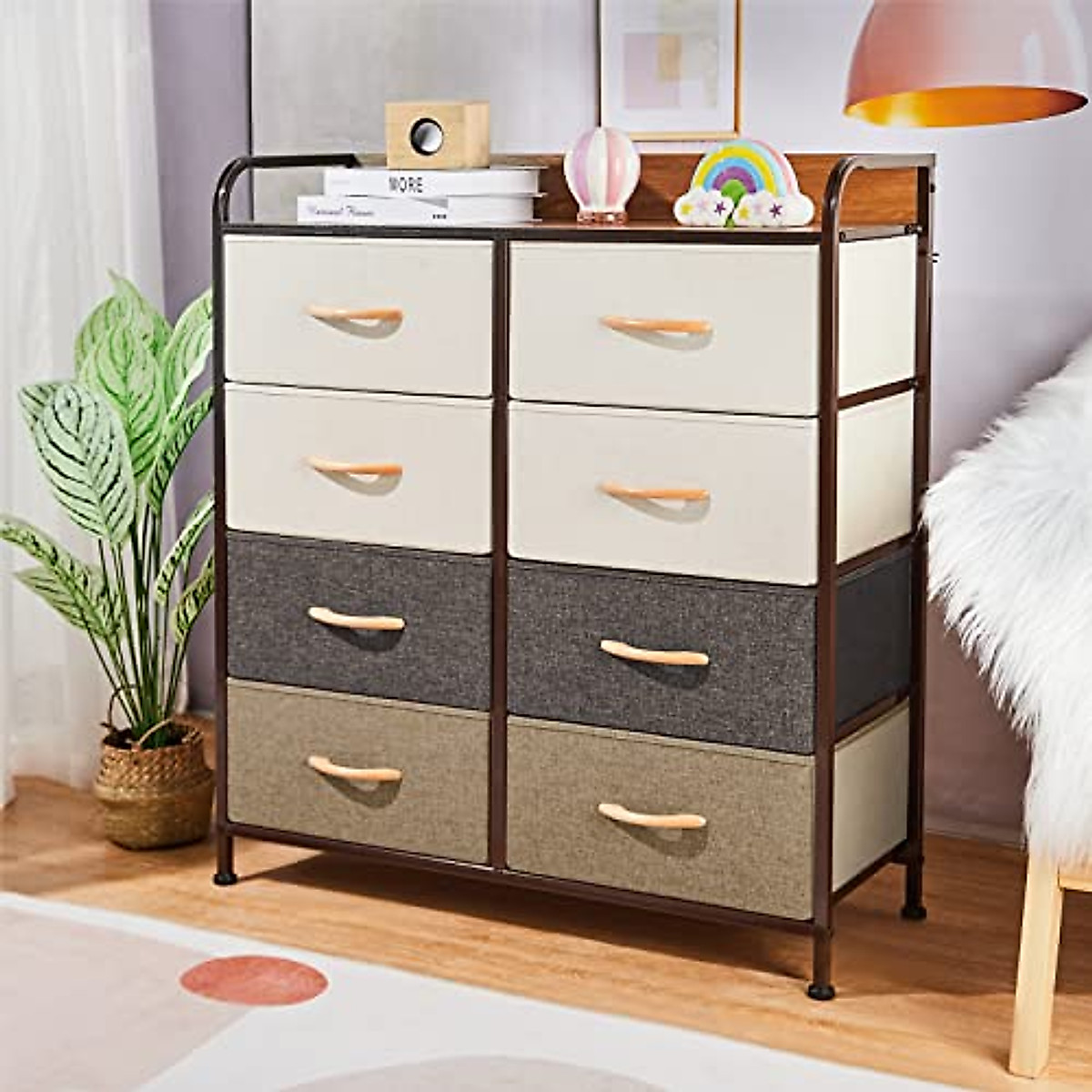 Graficial Dresser Storage Furniture Organizer - Large Standing Unit for Bedroom, Office.Living Room and Closet - 8 Removable Fabric Drawers - Multi-Color/Espresso Brown.