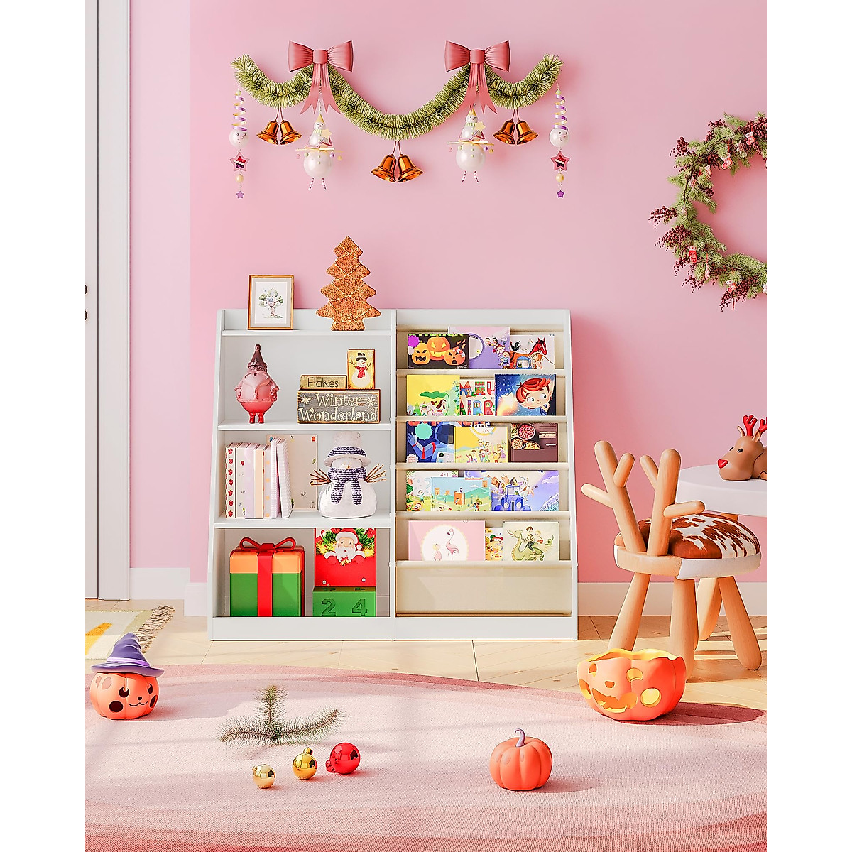 CHOEZON 4-Tier Kids Bookshelf and Toy Storage, 6 Layer Fabric Toddler Bookshelf, Kids Toy Storage Organizer, Sling Kids Bookcase, for Playroom, Bedroom, Nursery, Classroom, White MCW05WT