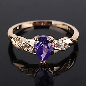Promsup Sz5-9/J-R Amethyst Purple Gemstone Pear Cut Yellow Gold Filled Women Lady Rings (7)