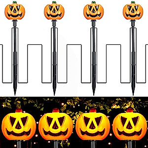 8 Pack Halloween Pumpkin Stake Lights 15.6 ft Halloween Decorations Pumpkin Stake Lantern 3D Lighted Pumpkin String with 8 LED Waterproof Battery for Garden Lawn Yard Tree Outdoor Halloween Decor