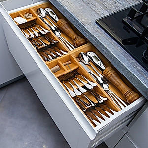 Reviaras Kitchen Drawer Organizer, Bamboo Kitchen Drawer Organizer, Kitchen Drawer Organizer for Silverware