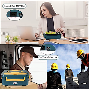 Electric Lunch Box Food Heater, 3 in 1 Food Warmer 12V 24V 110V Portable Heated Lunch Boxes for Car/Truck/Home Self Heating Box with 2 Removable 304 Stainless Steel Container, Fork & Spoon and Carry