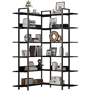 Lifeand 70.8''H Bookshelf MDF Boards Stainless Steel Frame, 6-Tier Shelves with Back&Side Panel, Adjustable Foot Pads, Black