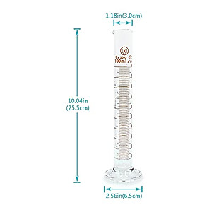 100ml Graduated Cylinder, Measuring Borosilicate Glass, Ideal for Science, School and Home Lab, HUAOU, Pack of 1