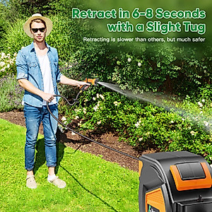 Retractable Garden Water Hose Reel Aihand 100ft x 1/2" Wall Mount Automatic Garden Hose Reels for Outside, Hose Reel Heavy Duty with 180° Swivel Bracket