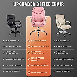 Comermax Ergonomic Executive Office Chairs with Adjustable Lumbar Support, 90-120° Rocking Managerial Chair Swivel Desk Chairs with Padded Flip-up Armrests (Pink), Medium(300lbs)