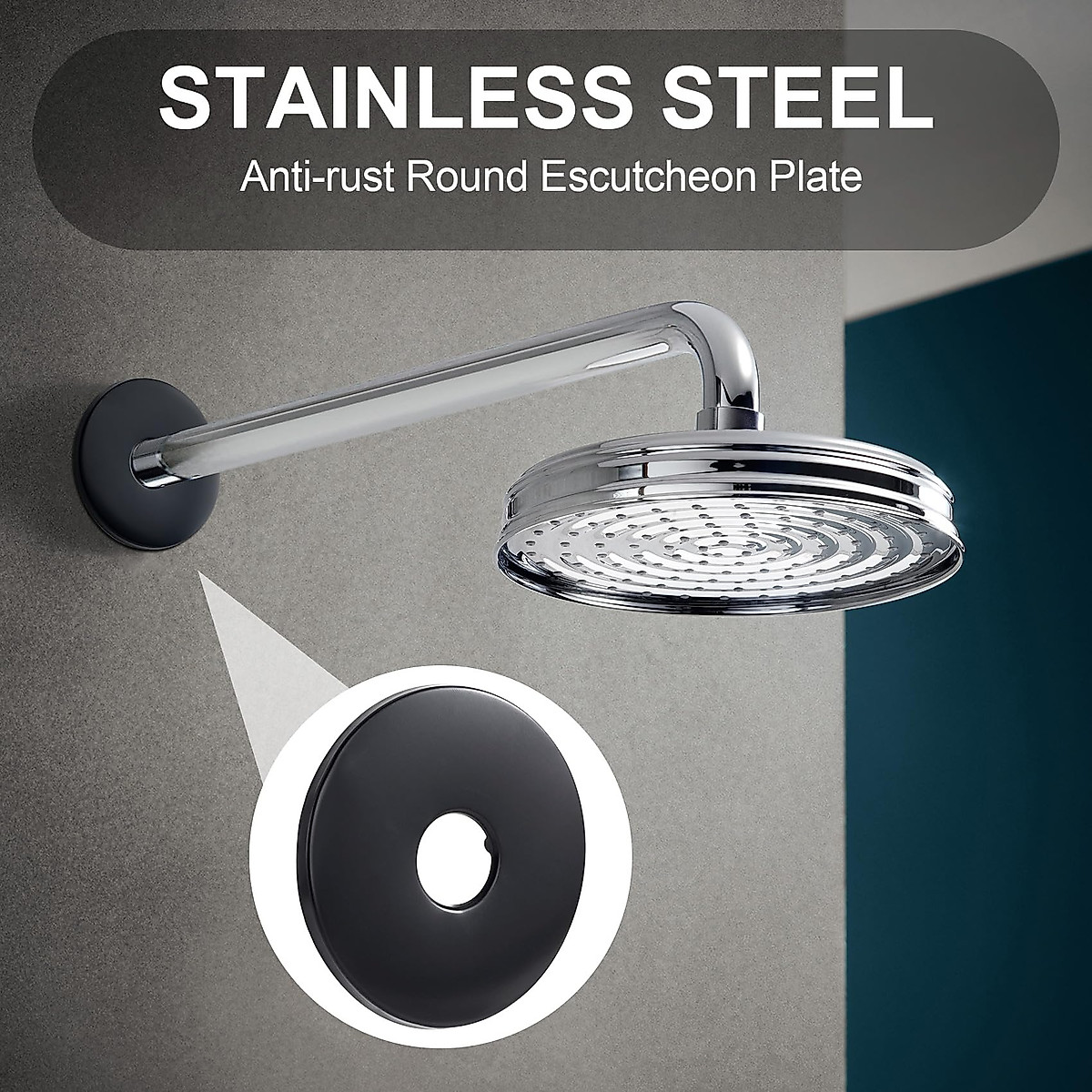 Isslly 4 Pack Large Shower Arm Flange, 3.15 inch Round Replacement Escutcheon Plate, Stainless Steel Shower Pipe Cover Plate for Shower Head Arms (Inner Dia: 0.92 in) - Black