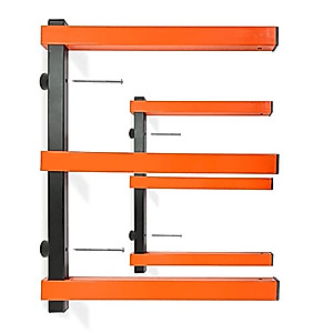 JF ROSSI Wood Storage Organizer Rack - Pack of 4 Heavy Duty - Complete with Work Gloves and Measuring Tape 3 Level Wall Mounted Metal Lumber Shelf