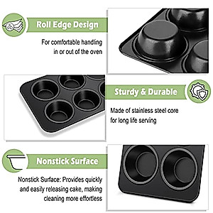 TeamFar Muffin Pan, 6 Cup Muffin Tin Cupcake Pan Tray with Nonstick Coating and Stainless Steel Core, for Home/Kitchen Baking, Healthy & Heatproof, Release Easily & Easy Clean