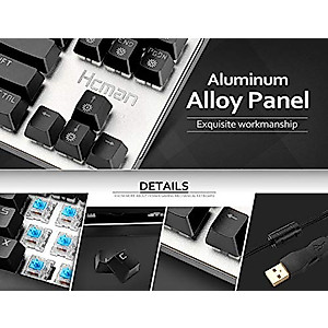 Hcman Mechanical Keyboard Blue Switches,21 LED Backlit Modes Gaming Keyboard,Metal Plate 100% Anti-ghosting for Computer PC & Mac Gamers (Silver)