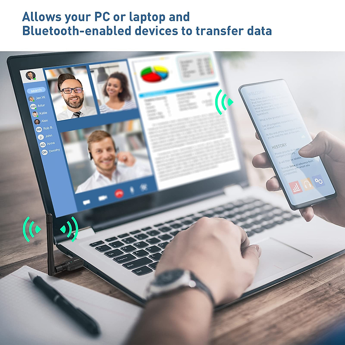 EDUP LOVE USB Bluetooth 5.0 Adapter with External Antenna for PC, Long Range 328FT/100M Wireless Transfer Bluetooth 5.0 EDR Dongle Transmitter Receiver for Desktop Laptop with Windows 11/10/8/8.1/7