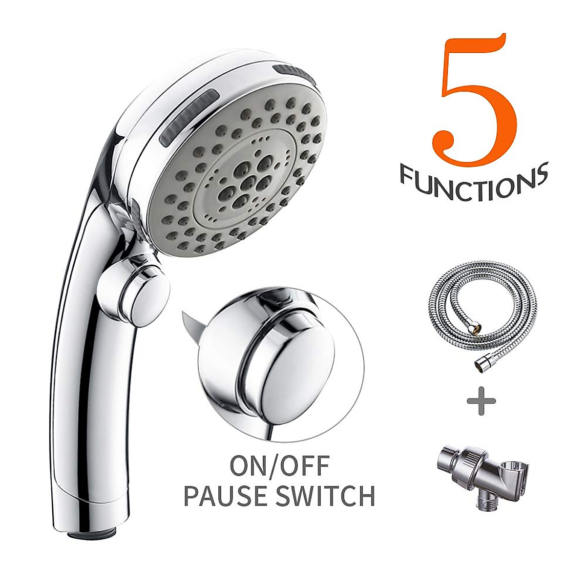 Shower Head High Pressure, 6 Settings High Pressure Shower Heads with Handheld Spray, Detachable Shower Head with ON/OFF Switch, RV Shower Head with Hose, Chrome - Homelody